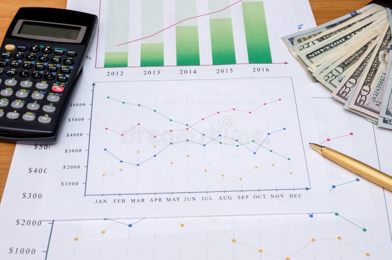 Graph with Usa Dollar, Calculator, Pen Stock Photo - Image of graphic ...