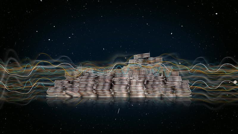 Graph of Wavelengths Dancing in Outer Space with Pile of Coins. Stock Footage - Video of pile ...