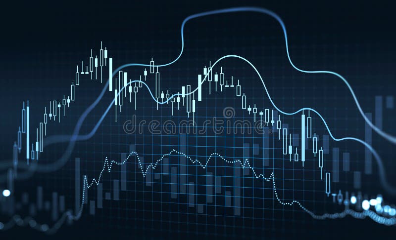 Graph Waves and Symbolic Charts in Dark Blue Stock Illustration ...