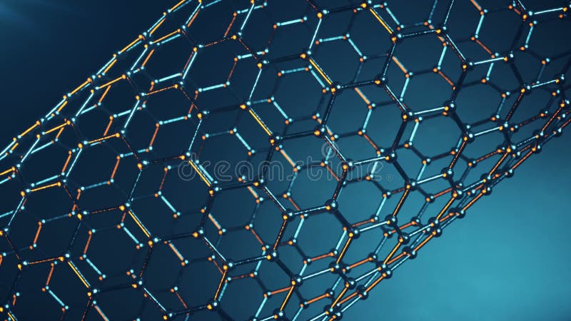 Graphene Atom Nanostructure Loopable Animation. Nanotube in Form of ...