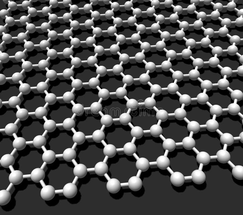 3D Rendering of Graphene Surface, Blue Atoms and Orange Bonds Stock ...