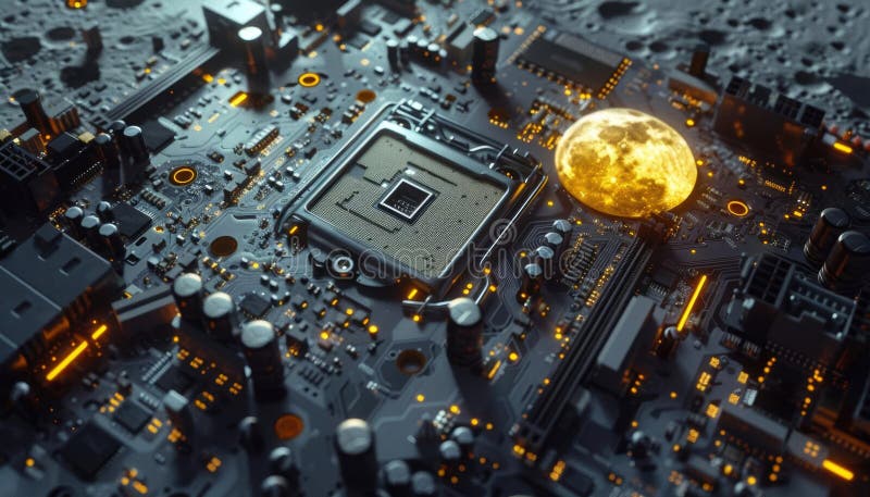 Graphic of Abstract Art of AI Integration on a Moonlit Electronic ...