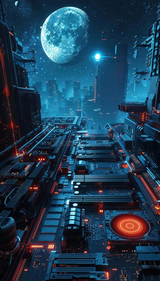 Graphic of Abstract Art of Futuristic Data Visualization on a Moonlit ...