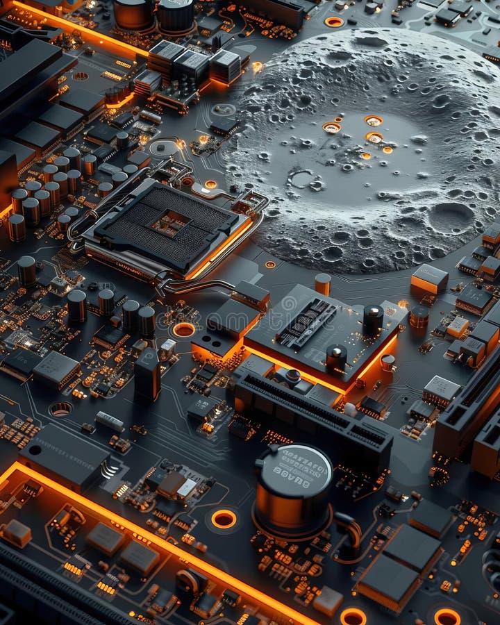 Graphic of Abstract Art of Technological Icons on a Lunarthemed ...
