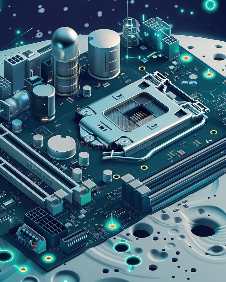 Graphic of Abstract Art of Technological Icons on a Lunarthemed ...