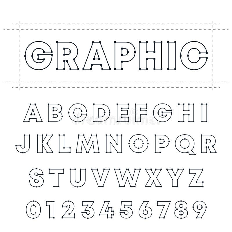 Graphic Alphabet Font Template. Letters and Numbers Line Design Stock ...