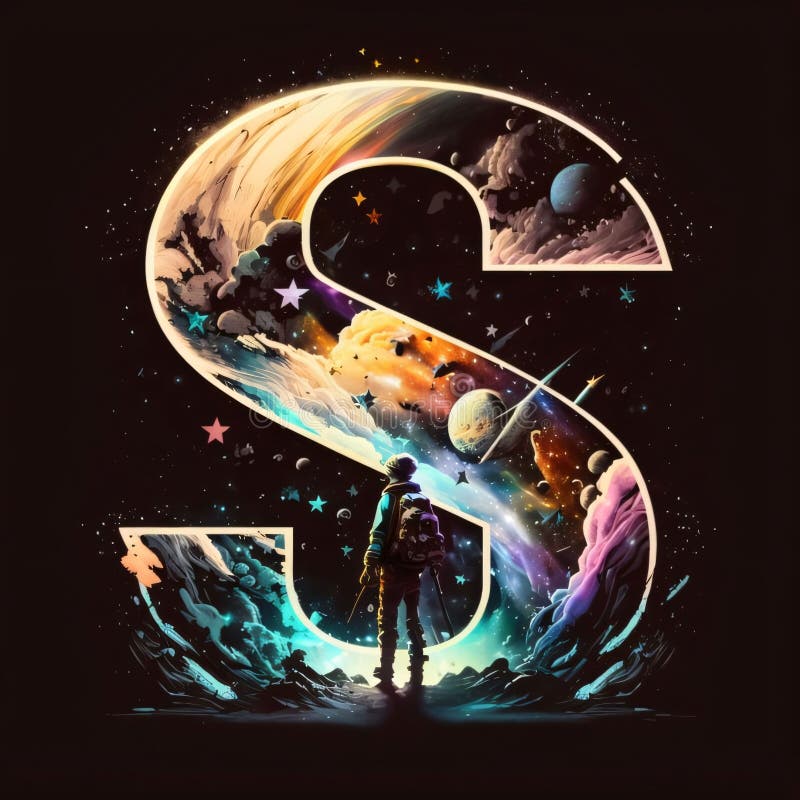 Letter a in Outer Space with Mountains and Stars. 3D Rendering Stock ...