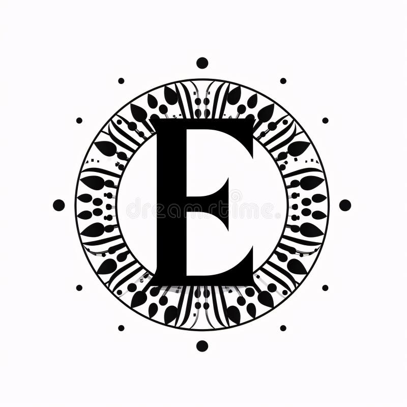 Black and White Monogram. Letter E in the Center of the Circle Stock ...