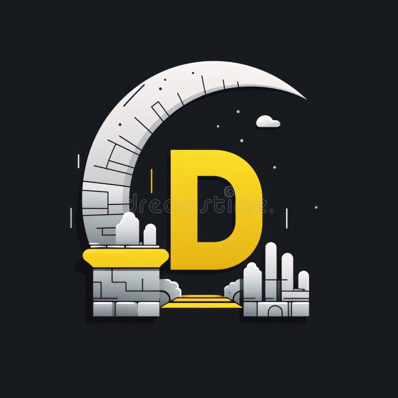 Creative Letter D in the Form of a Crescent Moon. Vector Illustration ...
