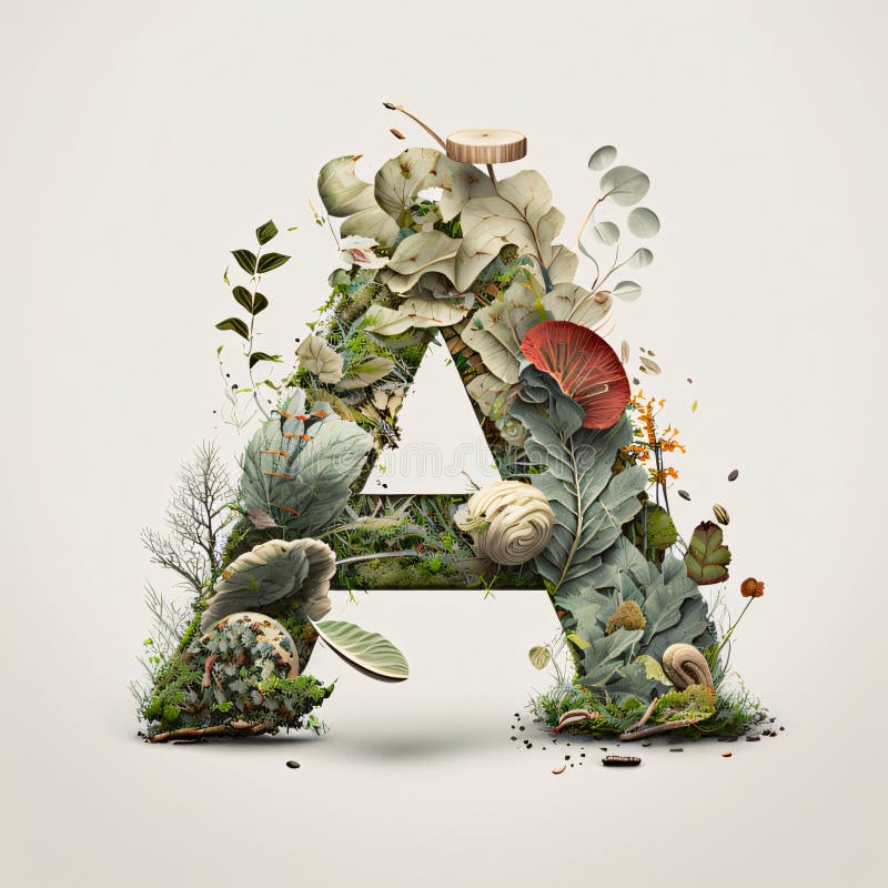 Creative Letter a Made of Nature Elements. 3D Rendering Stock ...