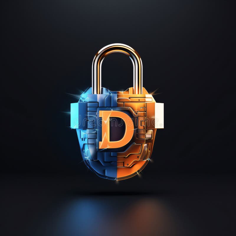 Cyber Security Concept. Lock Icon. 3d Render Illustration. Letter D ...