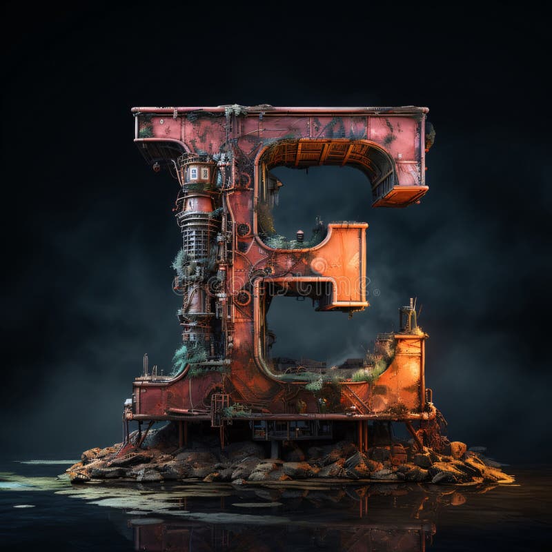 3D Illustration of an Old Rusty Letter E on a Dark Background Stock ...
