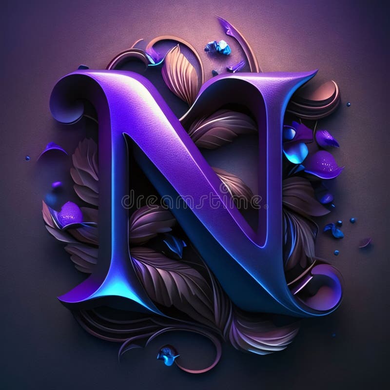 3d Render, Abstract Background with Blue Letter N, Creative Design ...