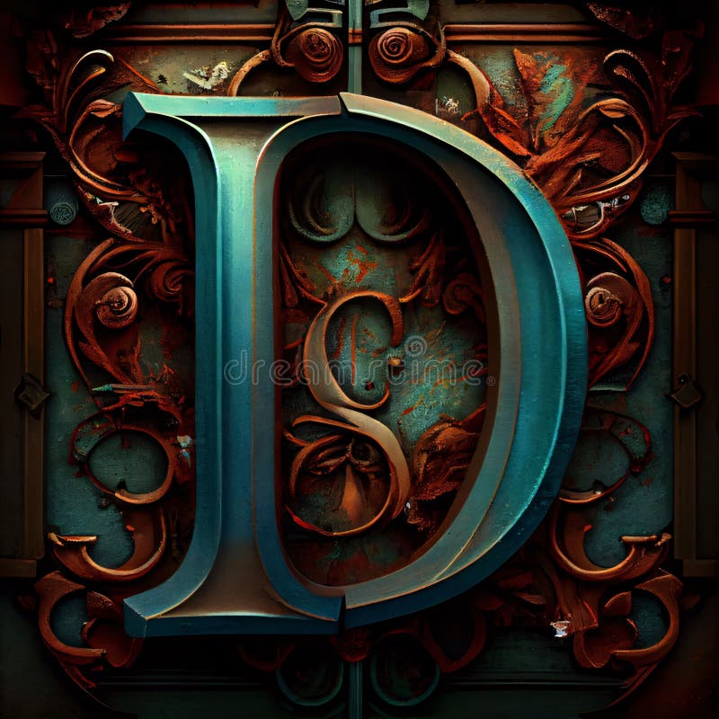 3D Render of the Letter D with Forged Ornament on the Wall Stock ...