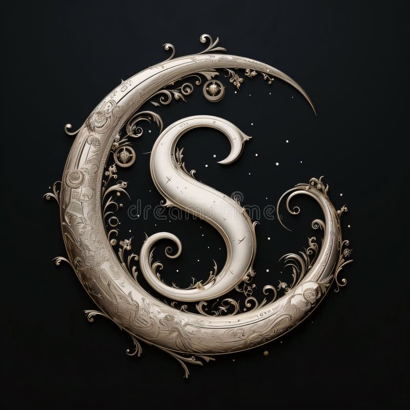 3d Render of a Letter S on a Black Background with Decorative Elements ...