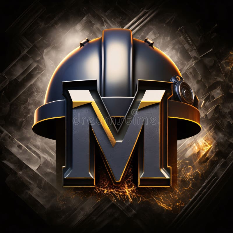 Engineer Helmet with Letter M on Fire Background. 3D Render Stock ...