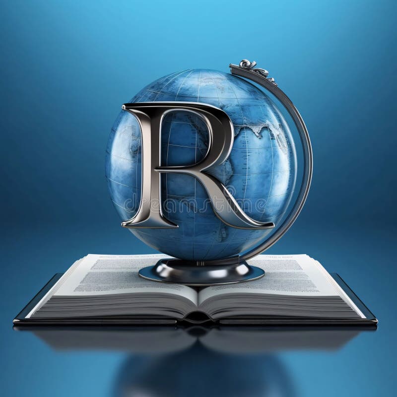 Globe and Letter R on a Book. 3d Render Stock Illustration ...