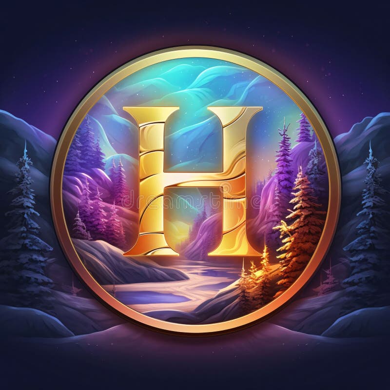 H Letter in a Round Frame in the Winter Forest. Vector Illustration ...