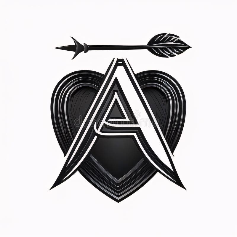 Initial Letter a Logo with Shield and Arrow, Black and White Color ...