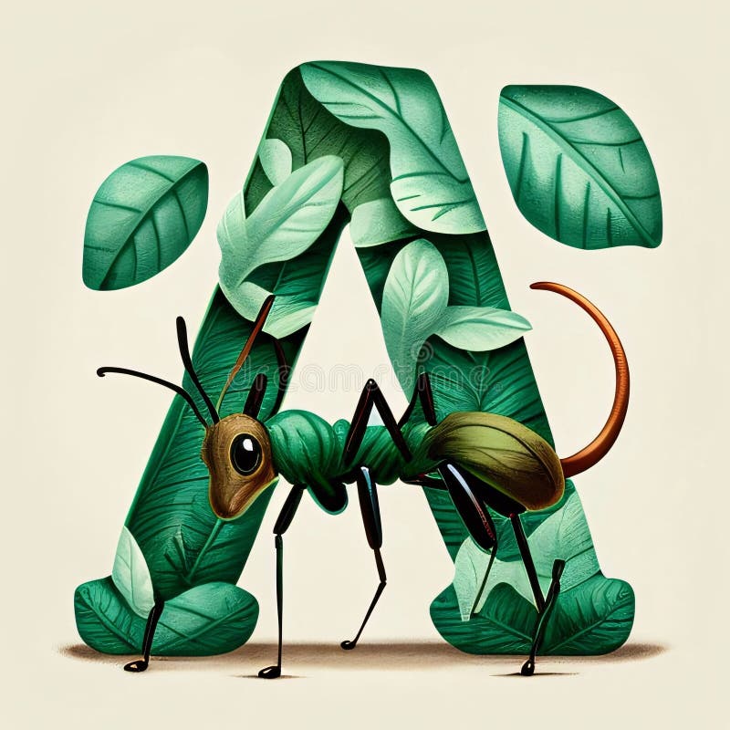 The Letter a with Ant and Leaves. Illustration for Design Stock ...