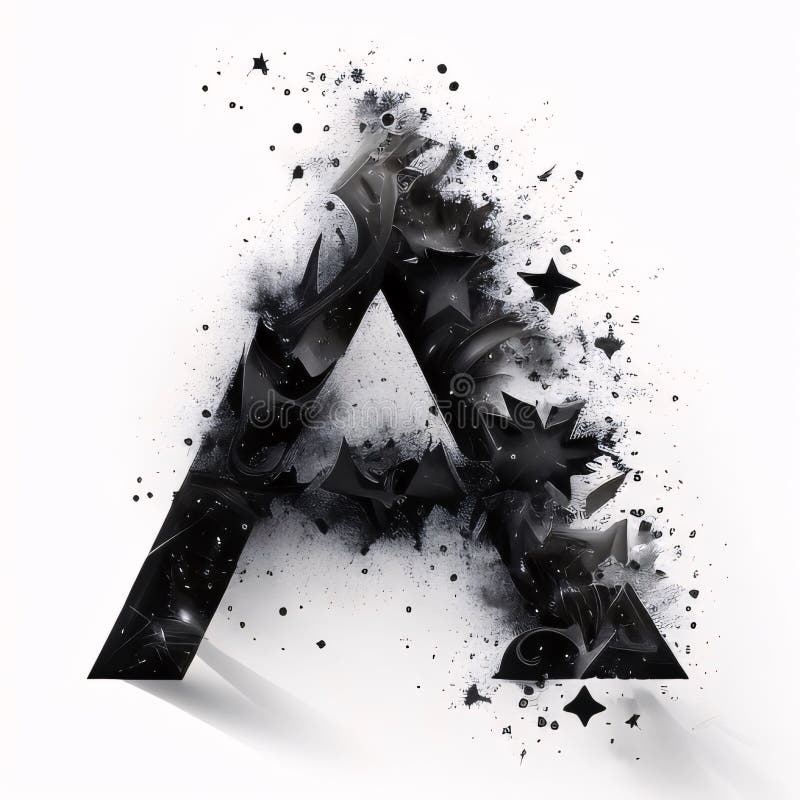 Letter a with Black and White Explosion and Stars. 3D Rendering Stock ...