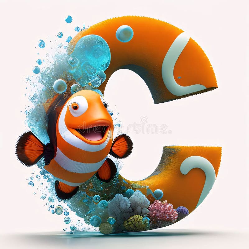 Letter C of the Alphabet with an Orange Clown Fish and Bubbles Stock ...