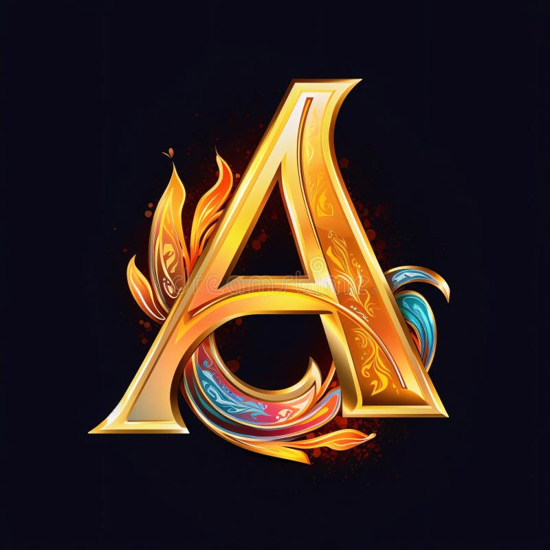Letter a in Floral Style with Fire Flames Stock Illustration ...