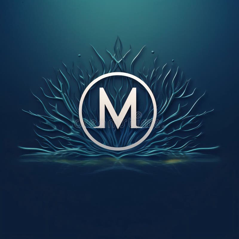 Letter M with Tree Branches and Blue Water Background. Vector ...
