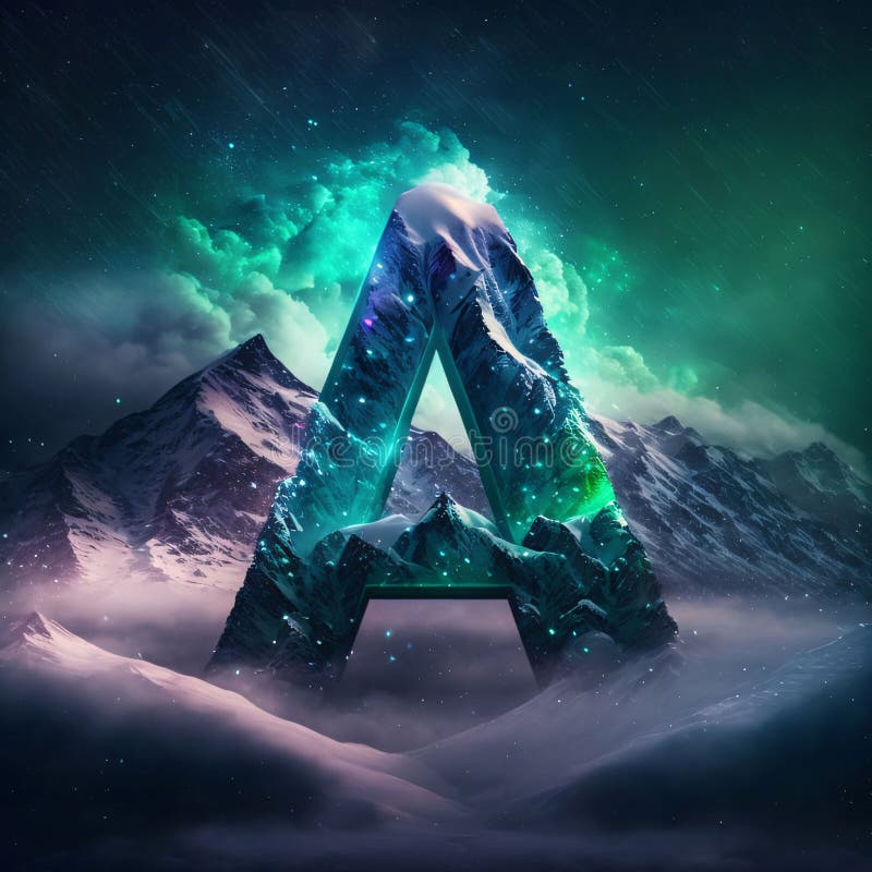 Letter a in Outer Space with Mountains and Stars. 3D Rendering Stock ...