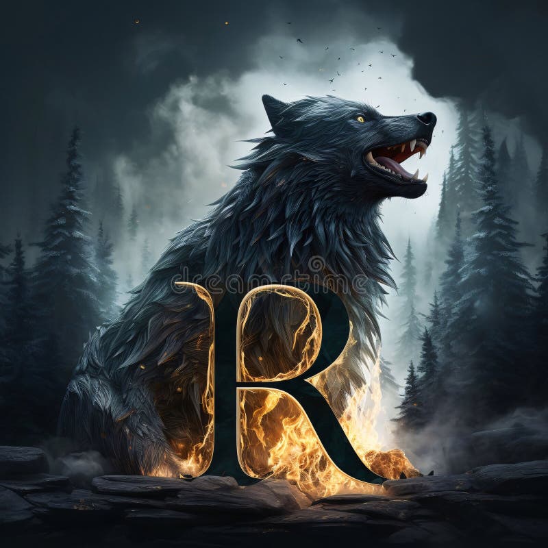 The Letter R of the English Alphabet with a Wolf in the Forest Stock ...