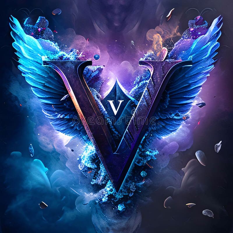 Letter V with Wings and Fire Effect. Computer Generated 3D Photo ...