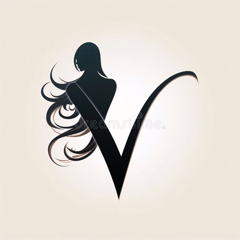 Silhouette Of A Beautiful Woman With Long Hair Vector Illustration Letter V Stock Illustration