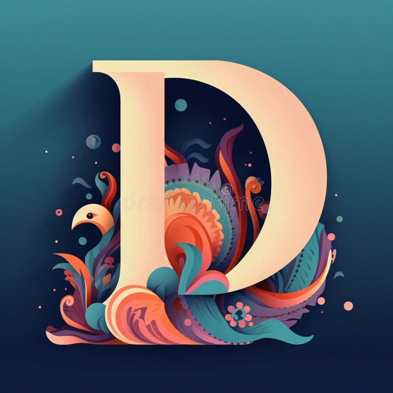 Vector Letter D in the Form of a Stylized Floral Background Stock ...