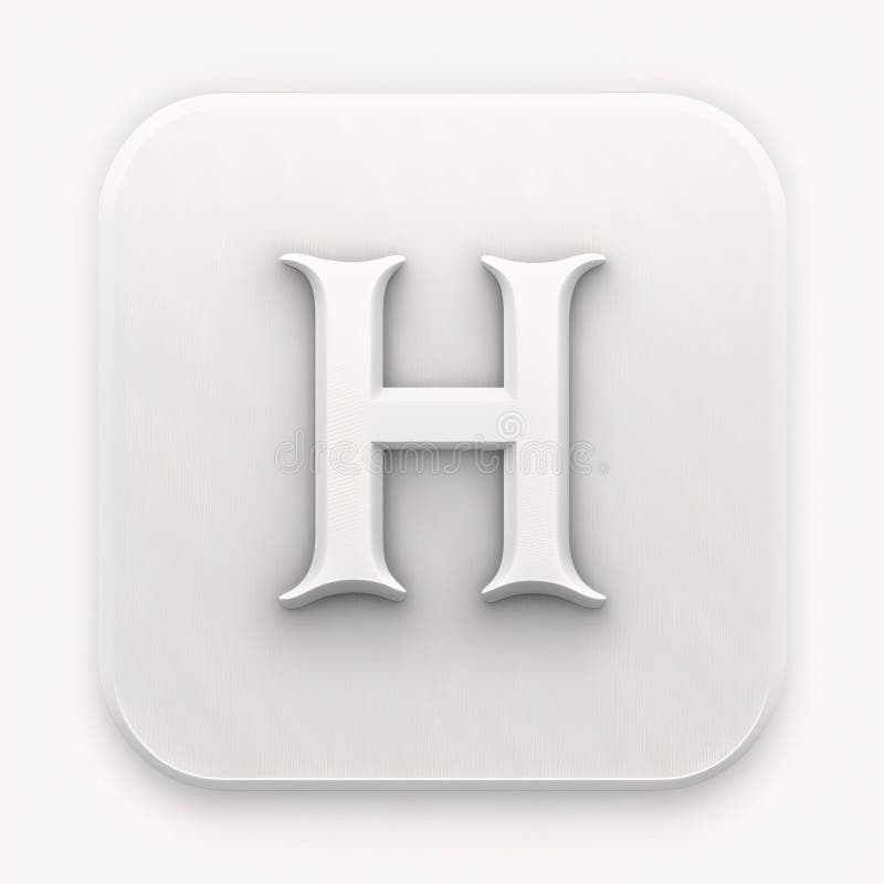 White Letter H on a White Square Button. 3D Rendering Stock ...