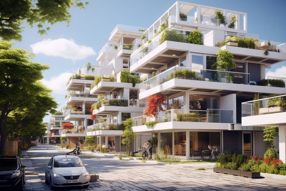 Graphic Apartment Complex with Modern Design Stock Illustration ...