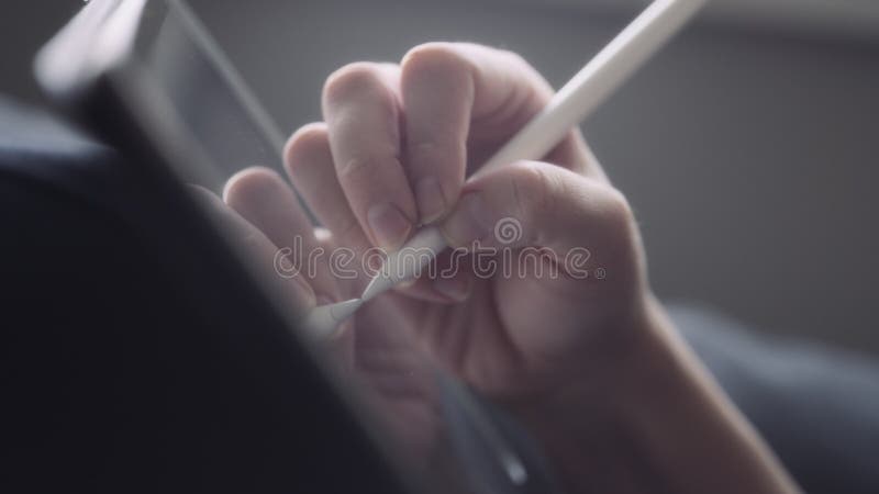 Graphic Artist Using a Pen To Draw on a Tablet, Close Up Stock Video ...