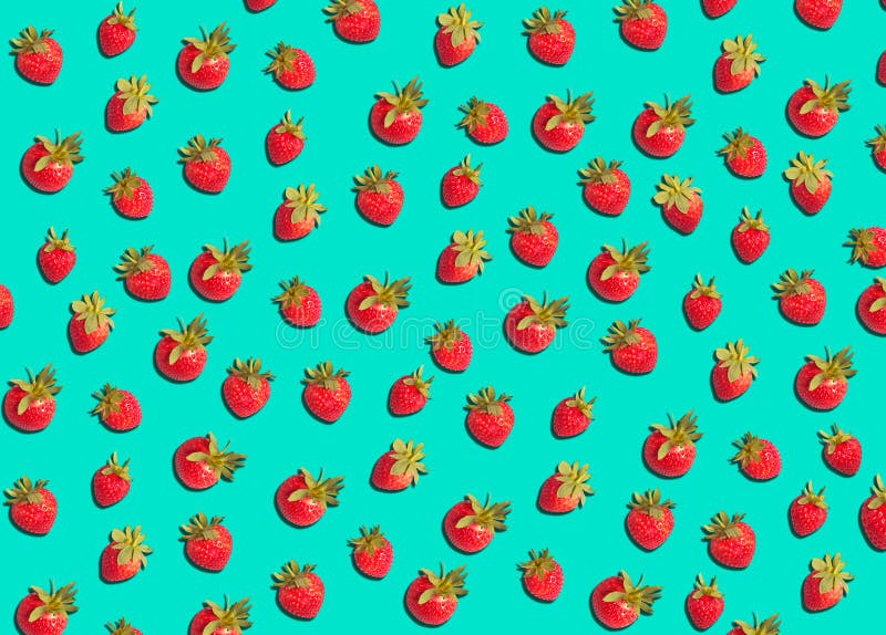 Graphic Background Pattern of Strawberries Against Green Background ...