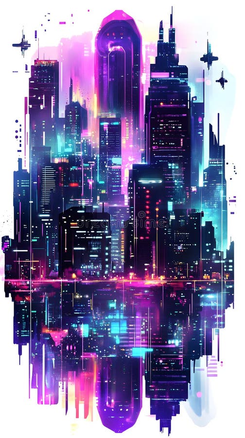 Graphic of a Big City with Beautiful Lights Stock Image - Image of ...