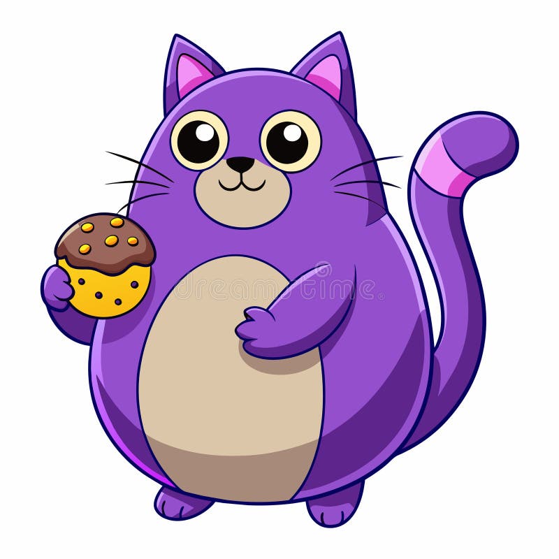Graphic of a Big Fat Purple Cat with Cupcake Stock Image - Illustration ...