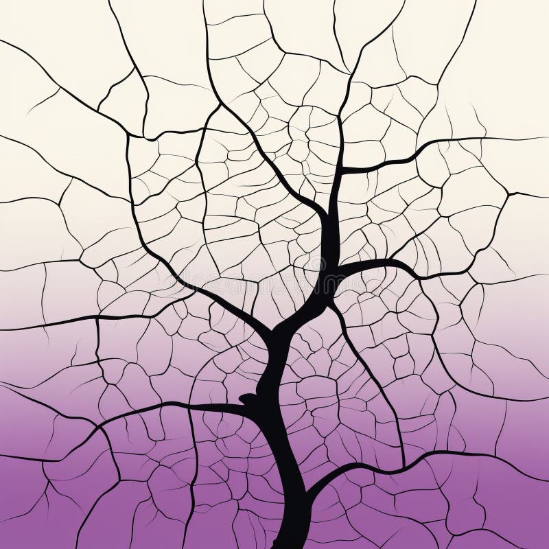 Graphic Black Outlines: Isolated Tree on Violet Gradient Background ...