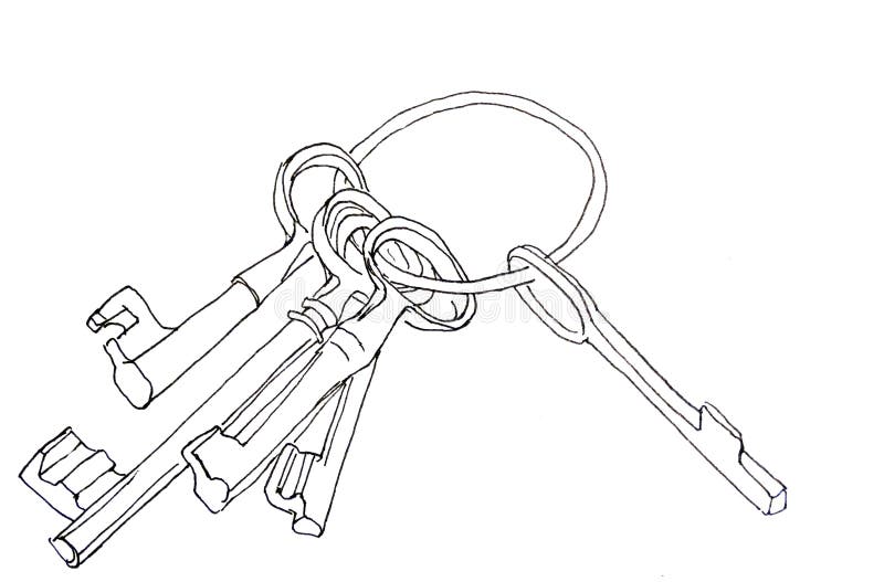 Graphic Black and White Drawing Keys on a Ring Stock Illustration ...