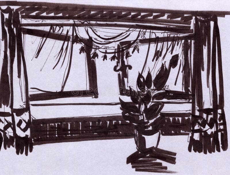 Cafe Graphic Black White Interior Sketch Illustration Vector Stock ...