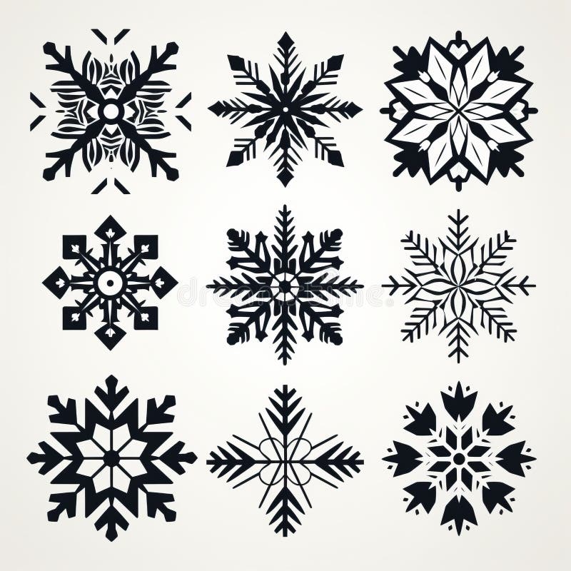 Graphic Black and White Snowflake Vector Set Stock Illustration ...