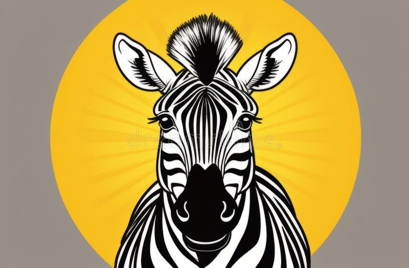 A Graphic Black and White Zebra Against a Yellow Sunburst on a Gray ...