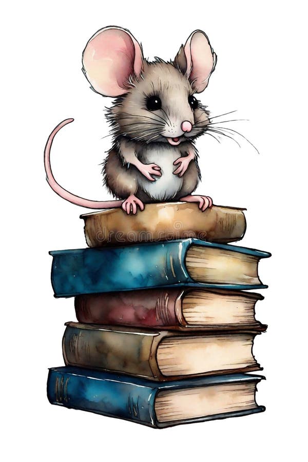 Graphic Bookworm Mouse on Books Stock Illustration - Illustration of ...