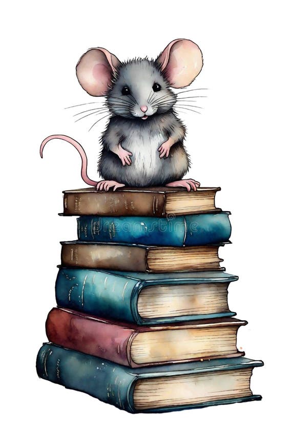 Graphic Bookworm Mouse on Books Stock Illustration - Illustration of ...