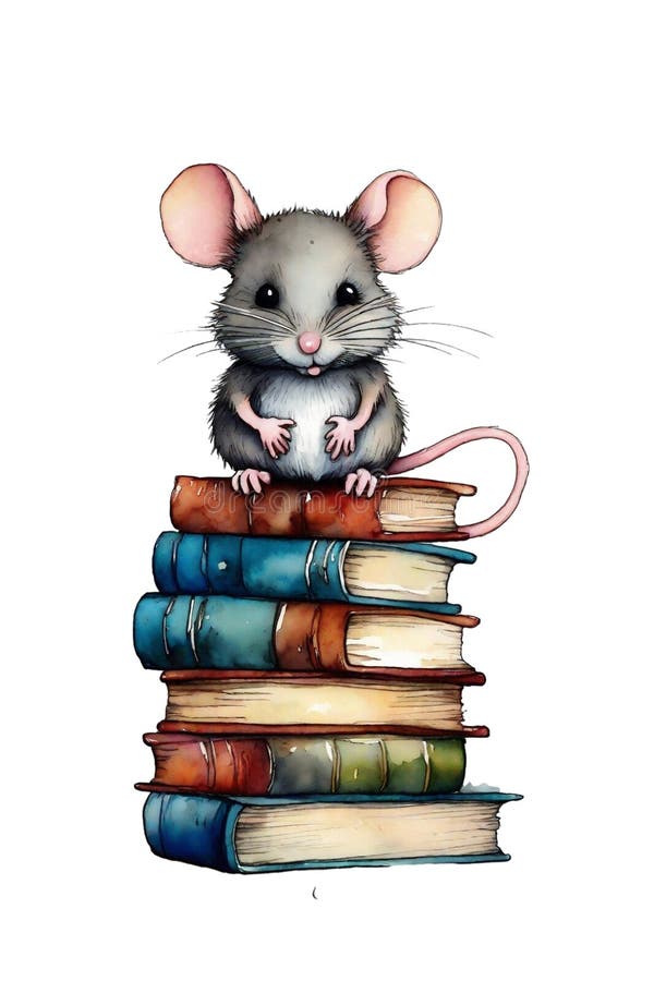 Graphic Bookworm Mouse on Books Stock Illustration - Illustration of ...