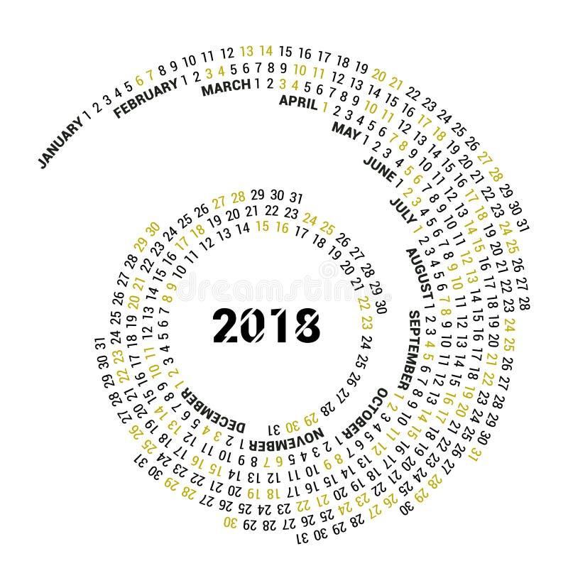The Graphic Calendar for 2018 New Year is Located in a Circle. Vector ...
