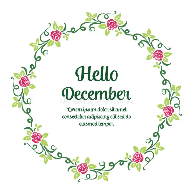 Graphic of Card Hello December, with Design Element of Pink Wreath ...