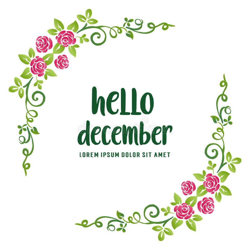 Graphic of Card Hello December, with Design Element of Pink Wreath ...